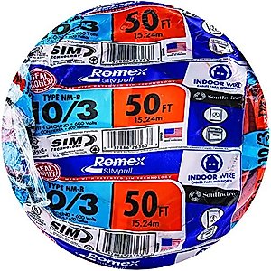 Southwire 63948422 50' 10/3 with Ground Romex Brand SIMpull Residential Indoor Electrical Wire Type NM-B, Orange