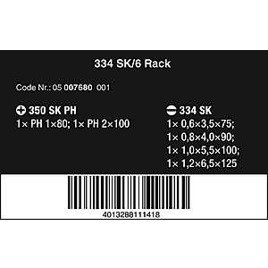 Wera 05007680001 Kraftform Plus 334 SK/6 Screwdriver Set and Rack, Lasertip, 6-Piece