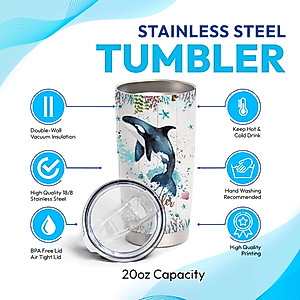 Hyturtle Personalized Gifts For Orca Lover - Just A Girl Who Loves Orcas Custom Name Stainless Steel Tumbler 20oz With Lid - Idea Ocean Animal Lover Gifts For Women Girl On Birthday, Christmas