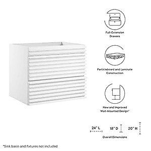 Modway Render 23.5" MDF Wood Wall-Mount Bathroom Vanity Cabinet in White