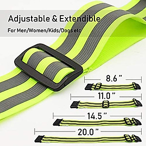TOURUN Reflective Running Gear Bands Belt for Night Walking, Reflective Bands for Runners Women Kids Men, Bicycle Pants Cuff Bands Clip, Arm Ankle Leg Safety Bands for Cycling (2 Bands)