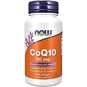 NOW Foods Supplements, CoQ10 50 mg, Pharmaceutical Grade, All-Trans Form produced by Fermentation, 100 Softgels