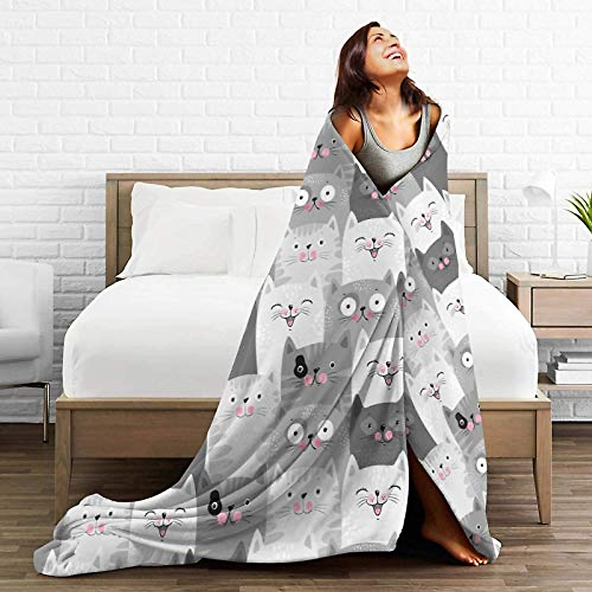 CUAJH Cute Cats Blanket for Adult 50"x60", Lightweight Soft Flannel Fleece Throw Blanket for Bed Couch Sofa Chair Office