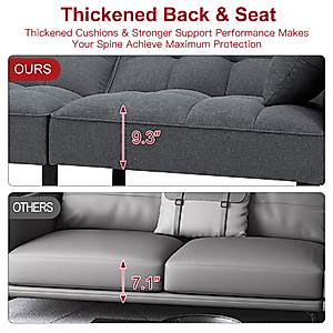 HOMHUM Convertible Sleeper Sofa Bed Modern Linen Fabric Couch Bed Futon Sofa Bed with 2 Pillows for Living Room, Apartment, Guest Room, Classic Grey