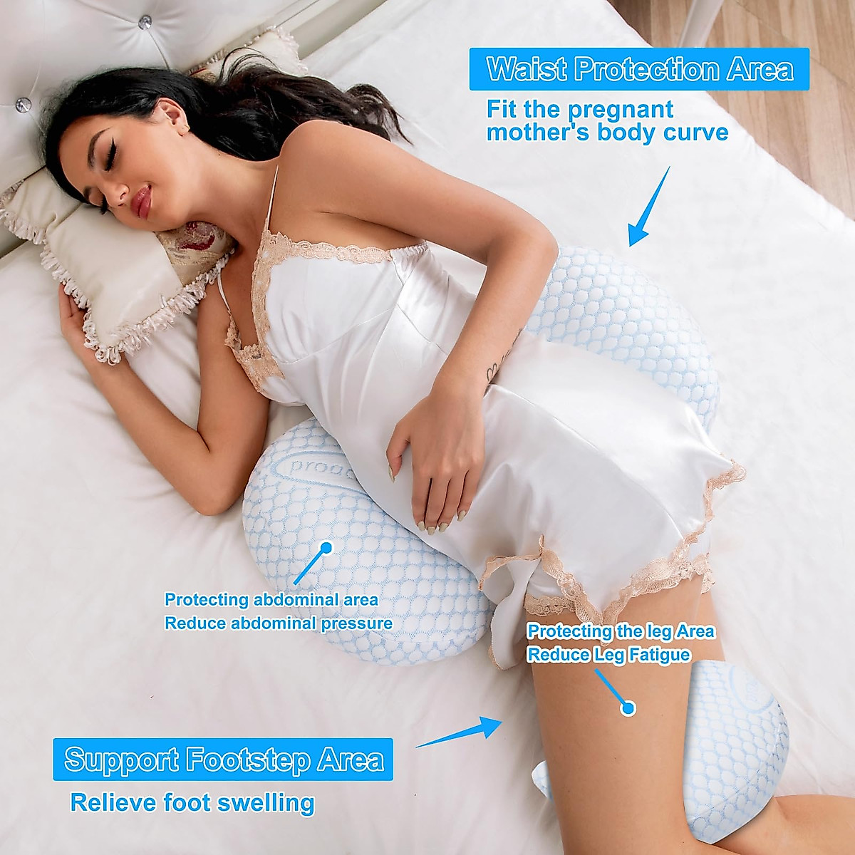 Clasymoon Pregnancy Pillows, Maternity Pillow,Pregnancy Pillows for Sleeping with Removable Cover,Pregnancy Body Pillow for Back Pain and Pregnant Legs,HIPS, Belly Support(3 in 1-Blue White)