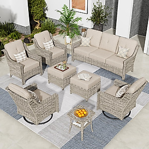 XIZZI Wicker Outdoor Furniture Patio Furniture Set - Patio Conversation Set,Outside Rattan Sofa Set for Garden,Poolside,Backyard,Deck (Beige, 8PCS,9 Seats+Coffee Table)