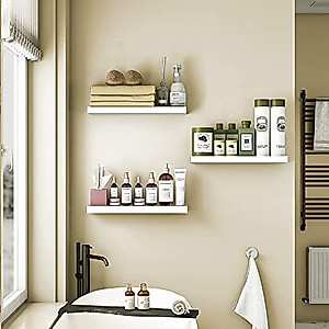 YARUKIMA White Floating Shelves Wall Mounted,Wood Wall Hanging Shelves,Wall Ledge Storage Shelf,Home Display Shelves with Invisible Brackets for Bedroom, Bathroom, Living Room,Kitchen,3 Pack.