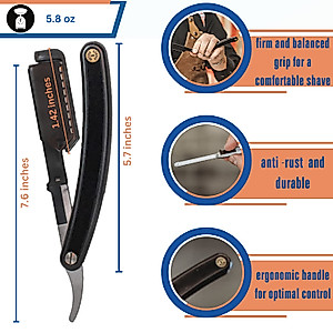 Homie Patented Straight Edge Razors for Men, Close Shaving Razor for Beard with 11 Disposable Blades, Easy to Use and Replace Single Edge Razor Blades with Protective Layer & Safety Lock -Barber White
