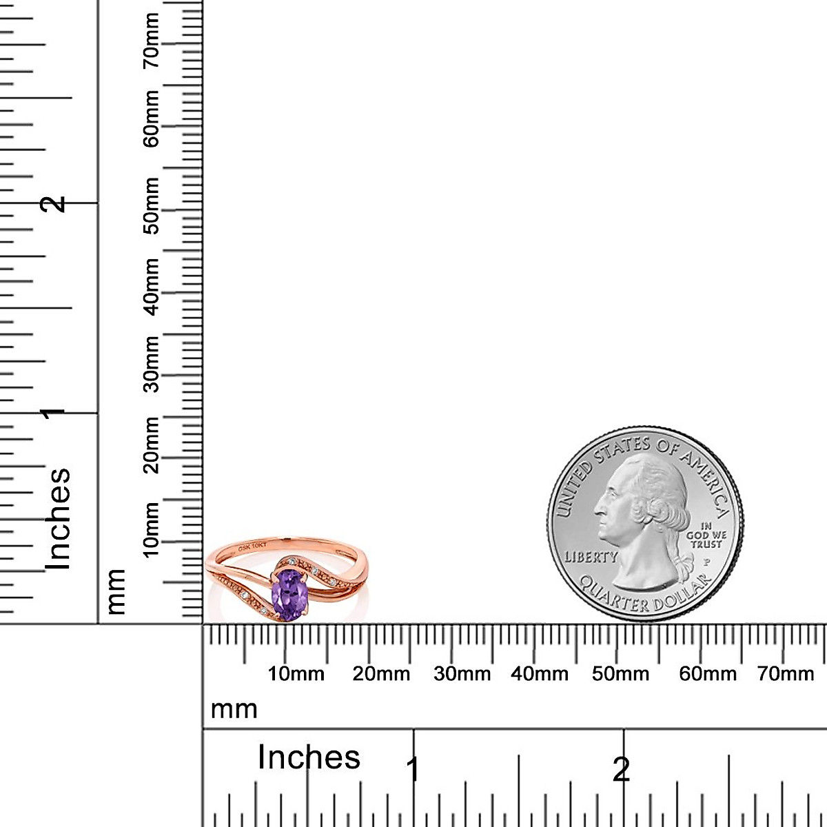 Gem Stone King 10K Rose Gold Purple Amethyst and Diamond Engagement Bypass Ring For Women (0.39 Cttw, Gemstone Birthstone, Available In Size 5, 6, 7, 8, 9)