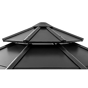 Sunjoy Ion Collection 13 x 13 ft. Cedar Framed Octagon Wood Gazebo with Brown Double Tiered Steel Hardtop Roof and Ceiling Hook for Garden, Backyard Shade