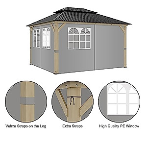 Garden Sunny 2 Panels-10'x10' Replacement Universal Gazebo Curtains Privacy Sidewall,Shade Curtains,Protecting Side Walls (Only Curtain -2 Panels Without PVC Window)-Grey