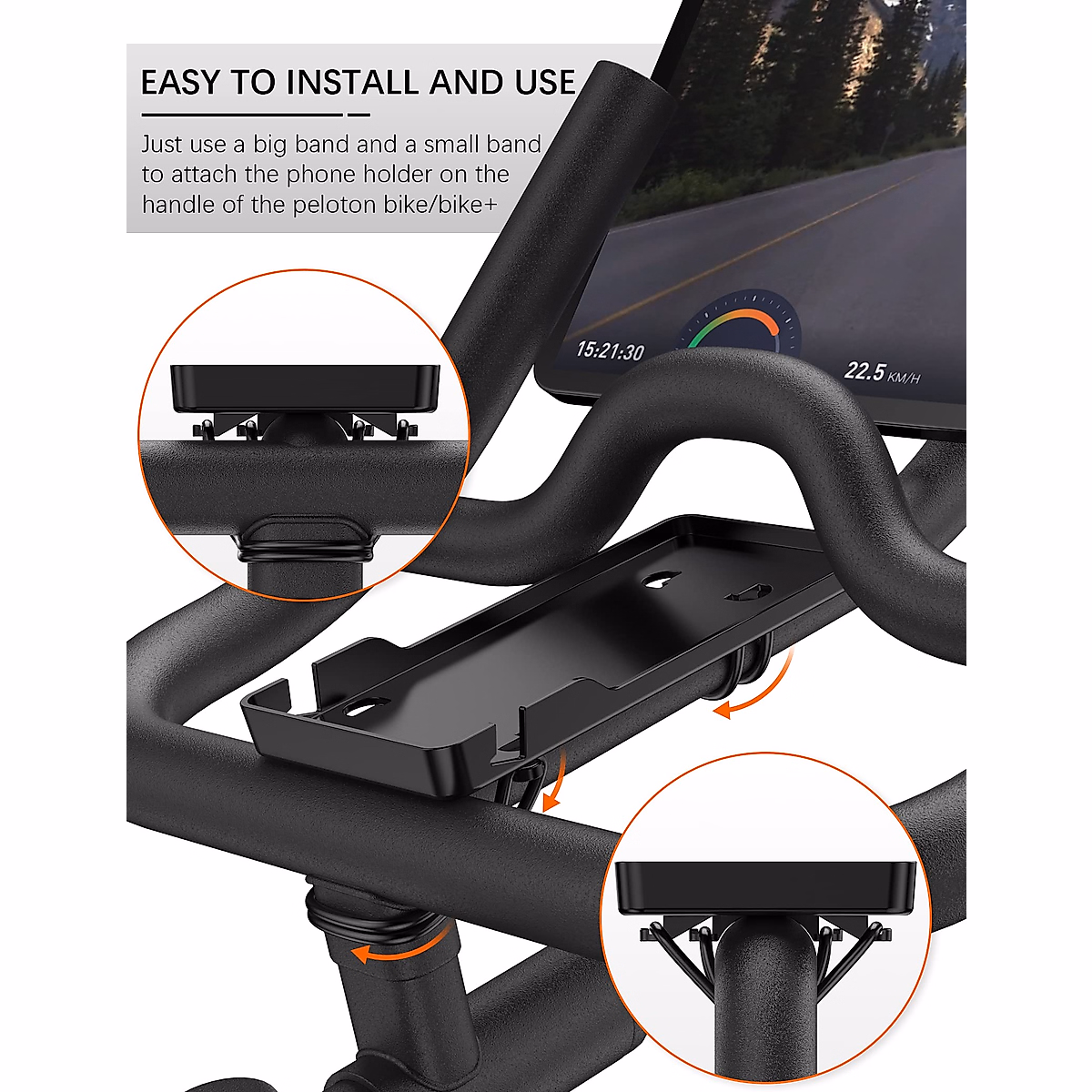 Phone Holder for Peloton Bike And Accessories, Built-in Anti-Slip Silicone mat Mount Tray, Peloton Phone Holder for iPhone, iPad - Easy Installation