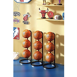 APLRIC Basketball Ball Storage Rack, 3 Tier Cube Ball Storage Holder, Garage Sports Organizer,Indoor Removable Vertical Display Stand for Basketball Football Volleyball