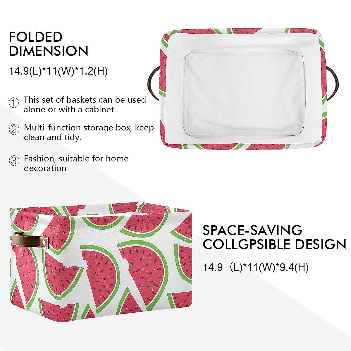 Rectangular Storage Bin Patron Sandia Watermelon Basket with Handles - Nursery Storage, Laundry Hamper, Book Bag, Gift Baskets