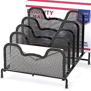 SimpleHouseware Desk 5 Sections Step File Sorter Organizer, Black