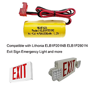 NEAFAZA ELB1P201N2 ELB1P201N Emergency Light Battery 1.2V 1200mAh Ni-CD Compatible with Lithonia ELB1P201NB ELB1P2901N ANIC1493 1009S00-MZ ELB0320 Grainger 4WT20 OSA212 NIC1169 EBE-33 (2 Pack)