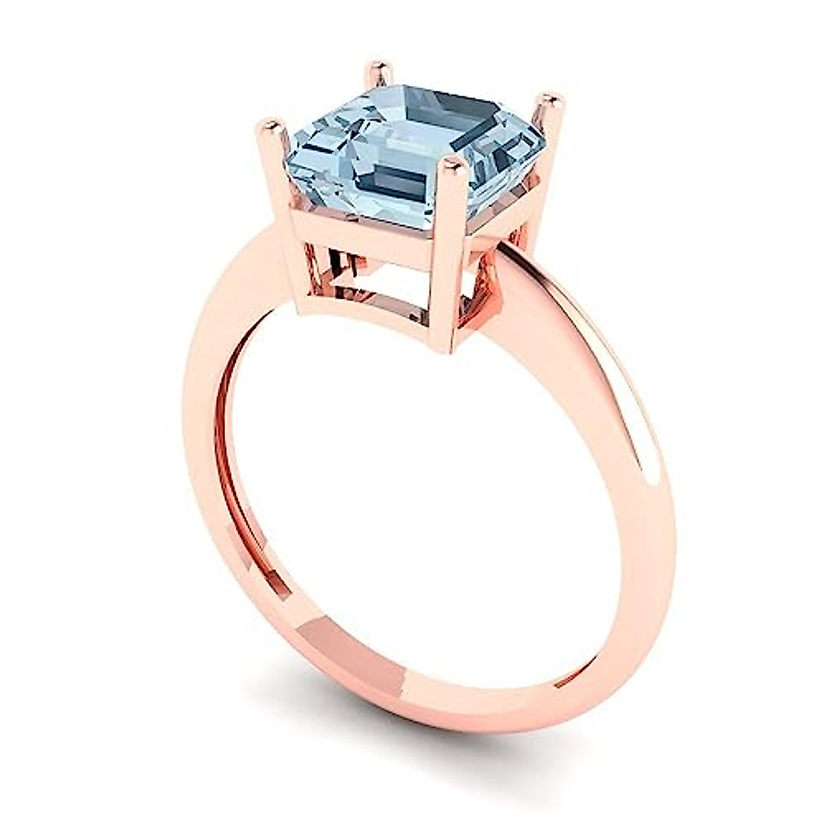 Clara Pucci 2.0 ct Asscher Cut Solitaire Blue Simulated Diamond Engagement Bridal Promise Anniversary Ring 18K Rose Gold Size 4.5