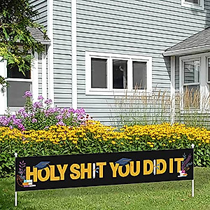 Holy Shit You Did It Large Banner, 2022 Graduate Banner, Black Funny Graduation Lawn Sign Porch Sign, Graduation Party Decorations, Indoor Outdoor Backdrop 8.9 x 1.6 Feet