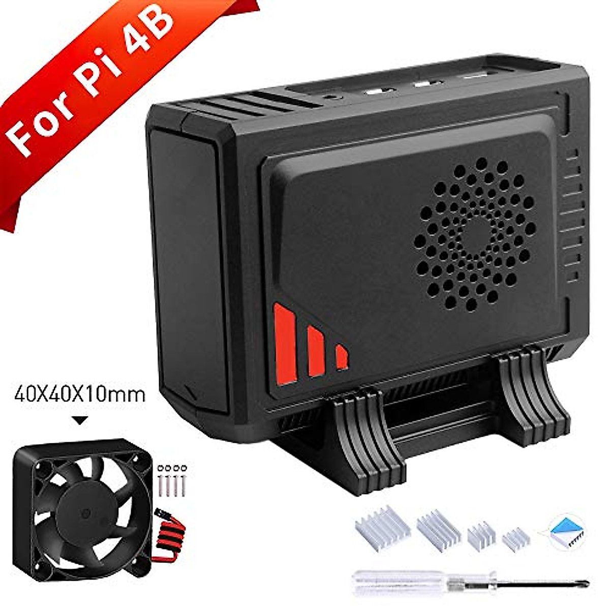 GeeekPi Raspberry Pi 4 Case, Raspberry Pi Case with Cooling Fan 40X40X10mm and 4pcs Raspberry Pi 4 Heatsink for Raspberry Pi 4 Model B