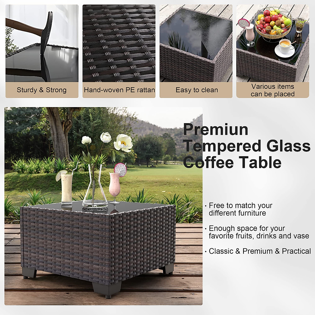 Grezone Patio Furniture Set 7 Piece Outdoor Wicker Sectional Sofa - All Weather PE Rattan Couch Conversation Set with Cushion & Glass Top Table for Backyard Deck Porch,Red