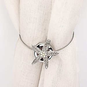 Natudeco Curtain Tiebacks, Rhinestone Curtain Buckle Magnetic Curtain Holdbacks Drape Tie Backs Alloy Curtain Holder Window Drapry Decor for Sheer and Blackout Curtain