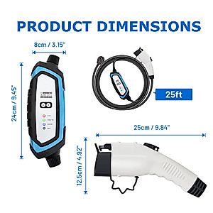 BougeRV Level 2 EV Charger Cable (32A, 25FT) Portable EVSE Electric Vehicle Charging Station (NEMA14-50) Waterproof Indoor/Outdoor Use