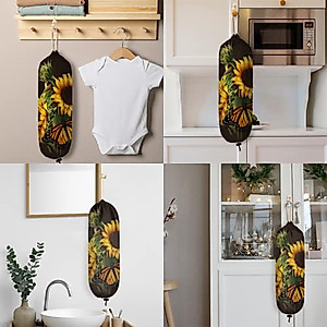 Sunflower Floral Plastic Bag Holder, Butterfly Flower Grocery Bag Storage Holder Hanging Garbage Shopping Bag Trash Bags Organizer for Kitchen Home