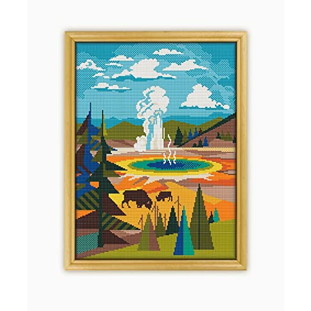 Yellowstone National Park CS419 - Counted Cross Stitch KIT#2. Set of Threads, Needles, AIDA Fabric, Needle Threader, Embroidery Clippers and Printed Color Pattern Inside.