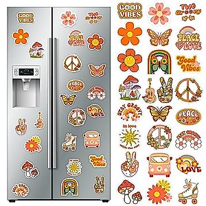 25 Pieces Hippie Car Flower Magnet Groovy Boho Flower Refrigerator Magnets Retro Magnetic Hippie Fridge Magnets for Car Home Metal Door Whiteboard Mailbox Office Cabinets Decor
