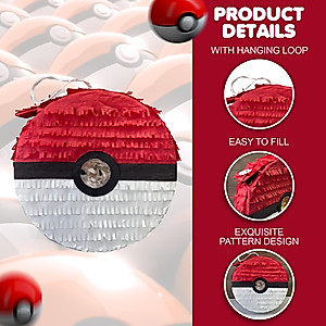 APINATA4U Red and White Ball Pinata, Great for Poke Themed Parties, Video Game Nights, Birthday Party Supplies, Baby Shower, Holiday Celebrations, and Sports Team Parties, 16 X 4 Inches Large