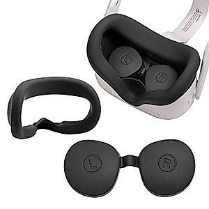 Devansi VR Silicone Face Cover with Lens Cover for Oculus Quest 2 Sweat-Proof Face Pad Eye Pad Washable Face Cushion Light-Proof (Black)