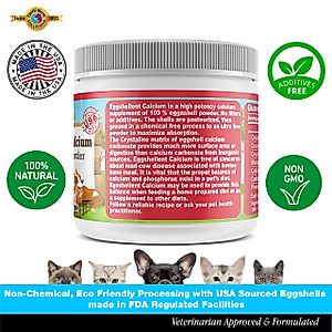 Calcium for Dogs and Cats - Fine Eggshell Powder - Strong Hip & Joint Supplement for Dogs and Cats- Dietary Supplement - No Additives - Pet's Friend Eggshellent Calcium 6oz