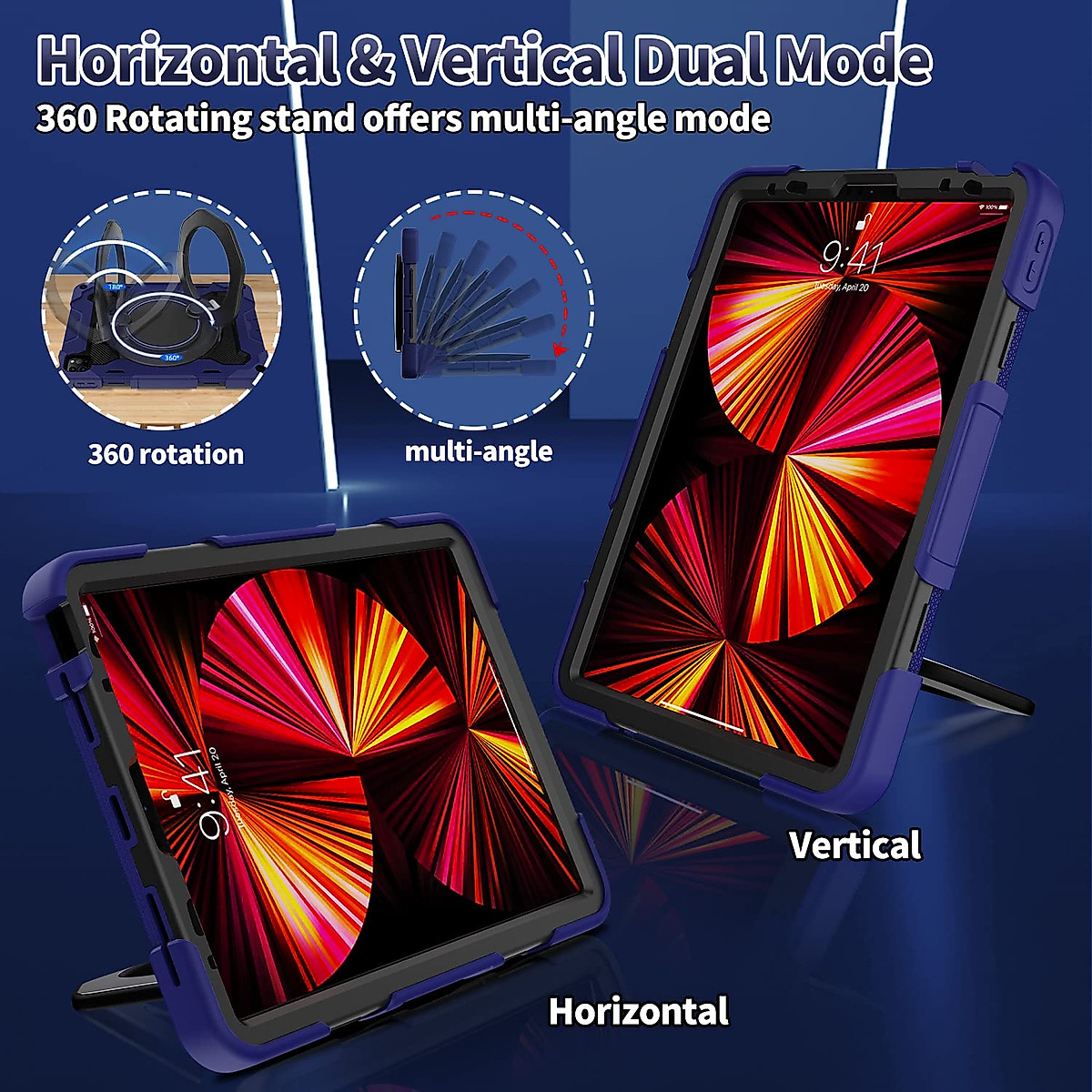 ROISKIN for iPad 9th 8th 7th Generation Case(iPad 10.2 inch) with HD Screen Protector for Kids[15ft Drop Protection] Rugged iPad Case 9 8 7 Gen 2021/2020/2019 with 360 Kickstand Handle Shoulder Strap