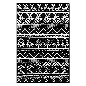 Lahome Boho Black Area Rug - Moroccan 3x5 Entryway Rug, Non Slip Non Shedding Low Pile Stain Resistance Laundry Mat Indoor Floor Guest Room Carpet for Bedroom Office Door Vanity RV