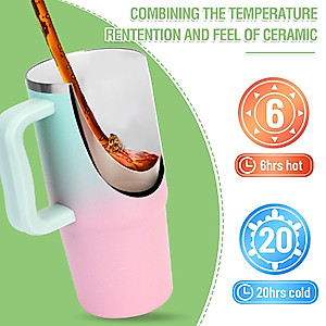 Zukro 24 oz Ceramic Coated Interior Tumbler with Handle and Straw, No Metal taste or Smell, Leakproof No Sweat Stainless Steel Coffee Cup with 2 Lids, Dishwasher Safe Insulated Travel Mug, Bubblegum