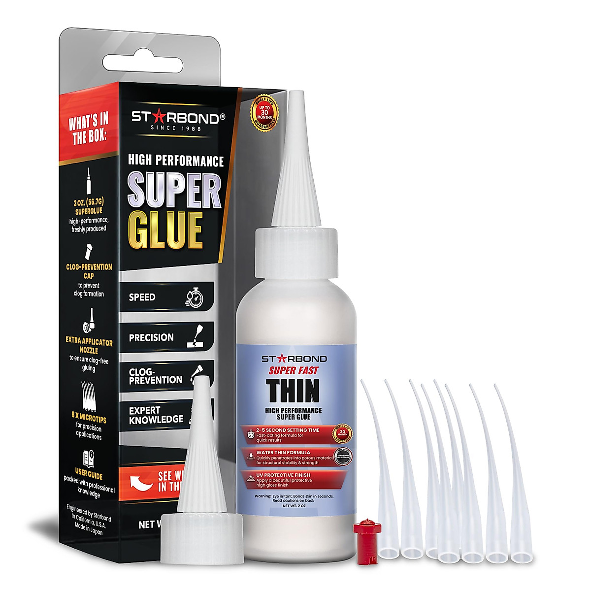 STARBOND EM-02 Super Fast Thin, Premium Instant CA (Cyanoacrylate Adhesive) Super Glue Plus Extra Cap and Microtips, 2 oz. (for Woodturning, Pen Turning, Hobby, Stabilizing, Finish, Inlay)