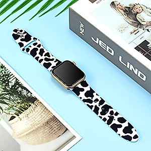 Vozehui Replacement Band Compatible with Apple Watch Cow Print 49/41/38/40/42/44/45mm Band,Cute Cow Print Silicone Sports Band for iWatch Ultra Series 8/SE2/7/SE/6/5/4/3/2/1 Boy Girl Woman Man(S/M)
