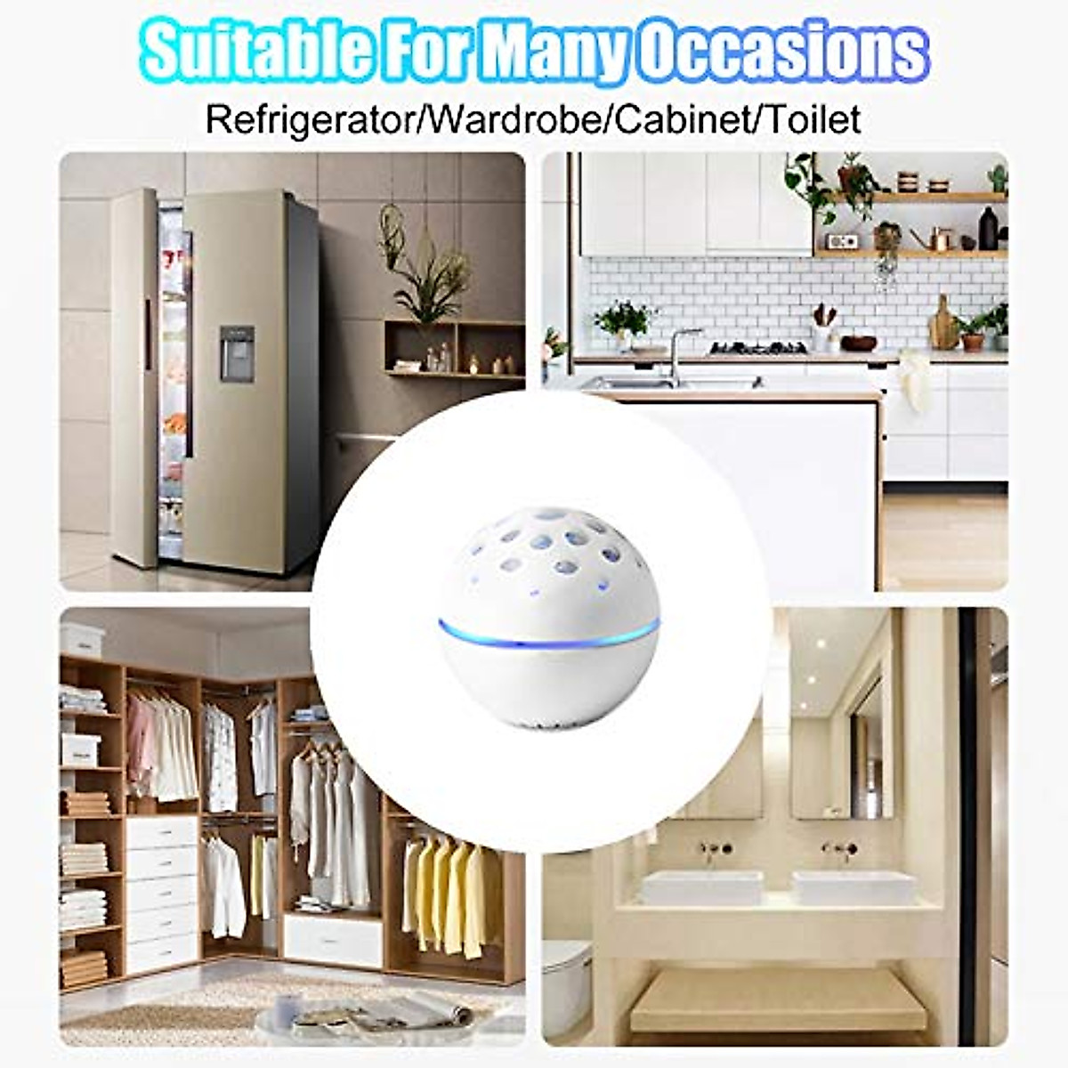 Micrael Home Portable Ozone Ball, Mini Ozone Air Purifier USB Rechargeable Small Deodorizer Odor Remover for Toilet, Shoes, Wardrobe, Car, Refrigerator