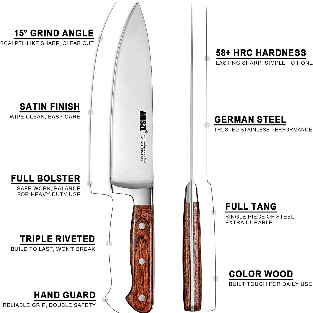 AMSZL Professional Chef's Knife 8 inch - High Carbon Steel - Ultra Sharp - Gift Box