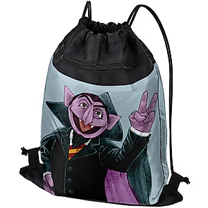LOGOVISION Sesame Street Vintage Count Von Count Drawstring Backpack Sports Bag Sackpack 17" x 13", Perfect for Gym, Yoga or Practice