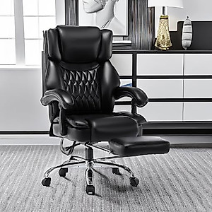 High Back Massage Reclining Office Chair with Footrest - Executive Computer Chair Home Office Desk Chair with Massaging Lumbar Cushion, Adjustable Angle, Breathable Thick Padding for Comfort (Black)
