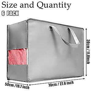 6 Pack 105 L Extra Large Clothes Storage Bags Foldable Blanket Storage Bag Organizer Container with Handle Zipper Clear Window Closet Moving Bag for Blanket Bedroom Comforter Pillow Bedding, Grey