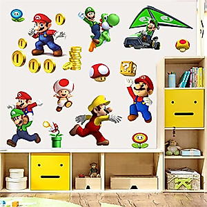 Mario Wall Decals Background Wall Stickers Peel and Stick Wall Art Decor for Kids Boys Girls Bedroom Nursery Living Room and Door