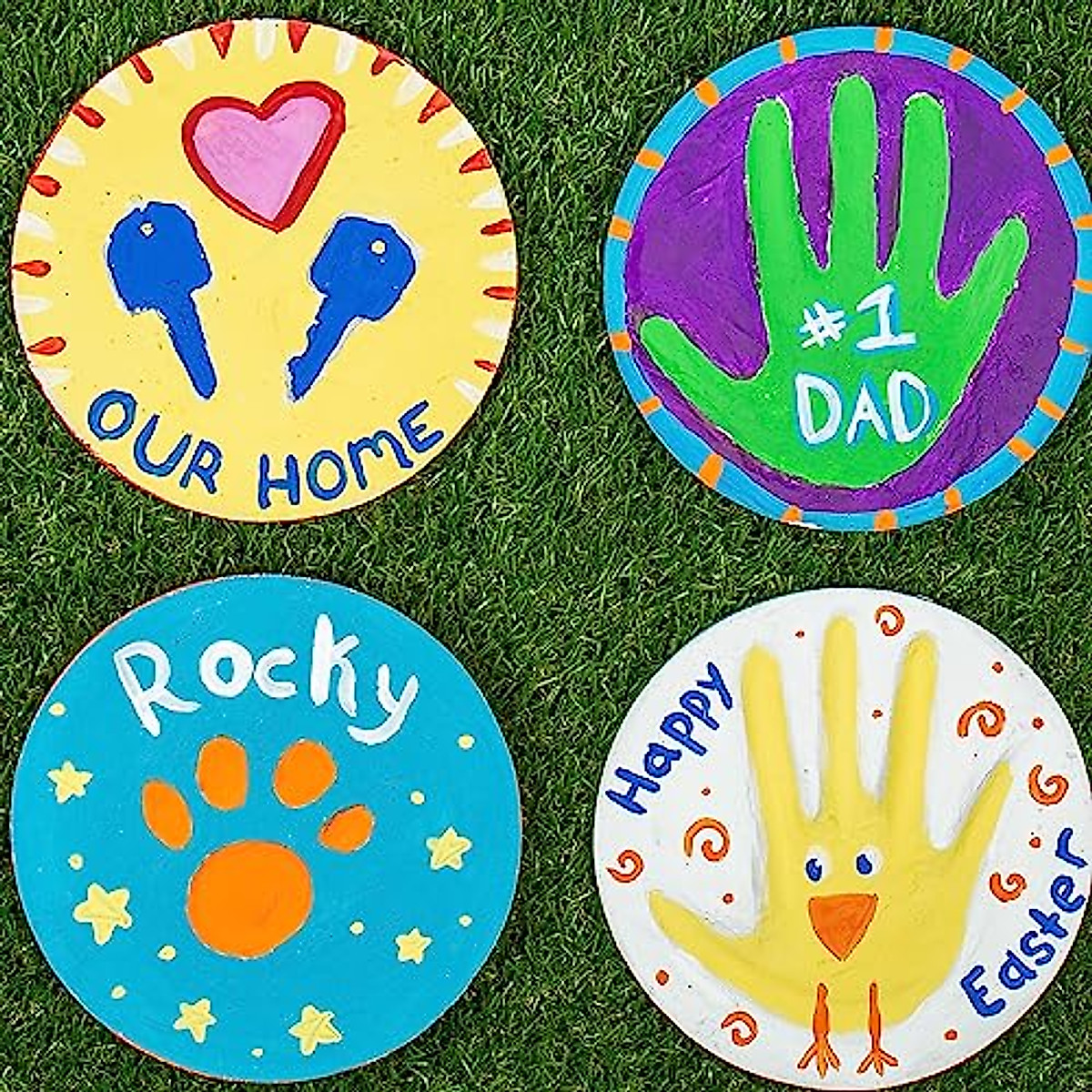 Creative Roots Handprint Stepping Stone, Includes 7-Inch Ceramic Stepping Stone & 6 Vibrant Paints, Garden Stepping Stone Kit, Paint Your Own Stepping Stone, DIY Stepping Stone for Kids Ages 8+ Red