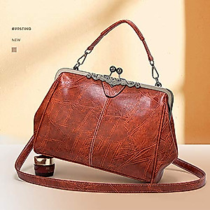BelonYou Women Retro Kiss Lock Handbags Oil Wax PU Shoulder Bag Vintage Purses Small Tote Messenger Bags Satchels Black