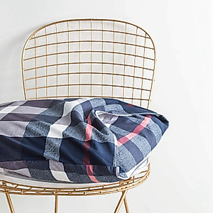 SUSYBAO Plaid Duvet Cover Queen 100% Cotton Navy Blue Tartan Grid Duvet Cover 3 Pieces Set 1 Soft Checkered Gingham Duvet Cover with Zipper Ties 2 Pillowcases Luxury Red Plaid Bedding Set Comfortable