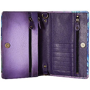 Anna by Anuschka Women's Hand-Painted Genuine Leather Flap Organizer Wallet - Precious Peony Eggplant