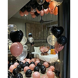 Dusty Pink and Black Balloon Arch Kit, 112 PCS Pink Rose Gold and Black Balloons Garland with Rrose Gold Confetti Metallic Rose Gold Balloons, Retro Pink Balloons for Bachelorette Princess Party Deco