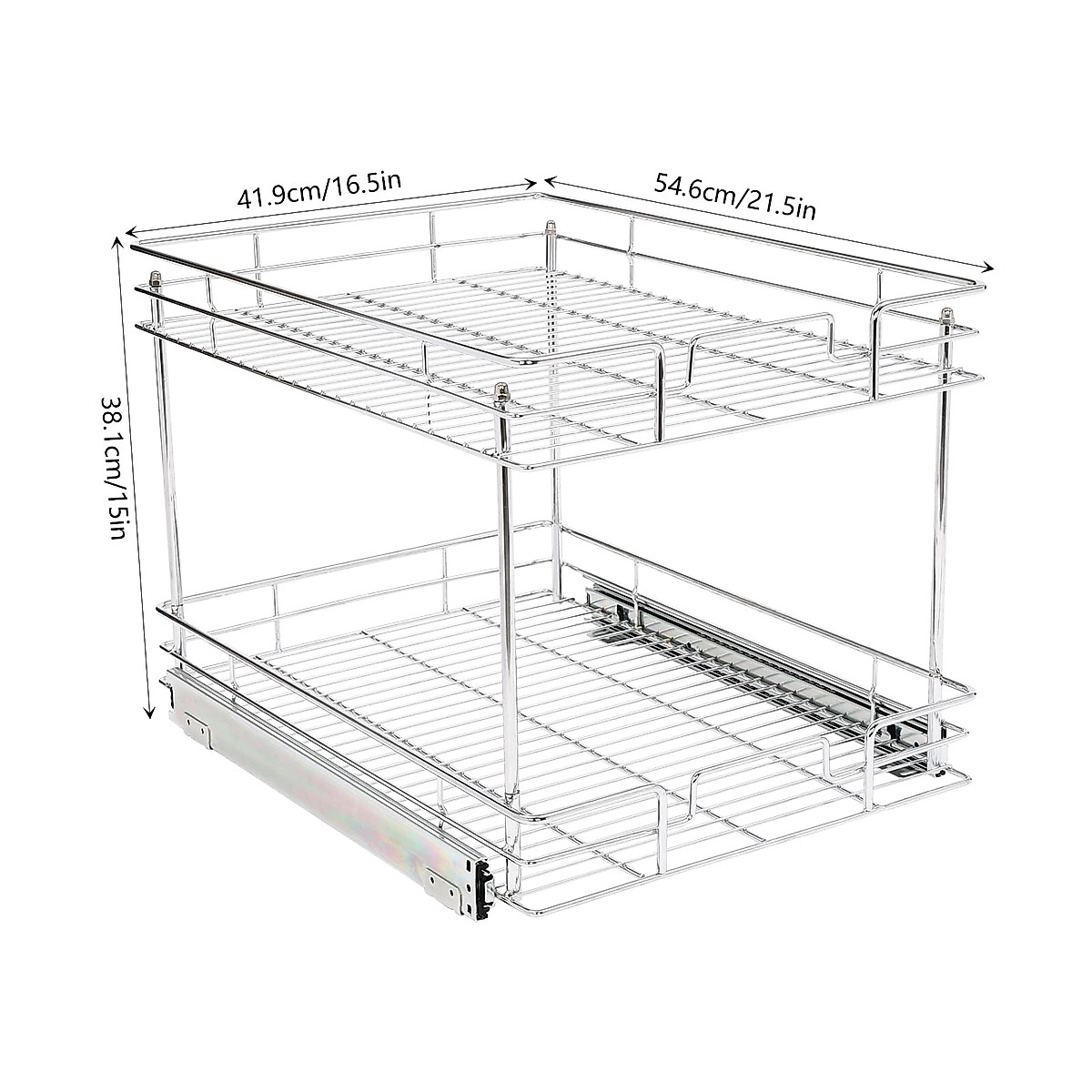 Vintoro Cabinet Organizer,Kitchen Helper,Pull Out Cabinet Organizer,Sink Organizer and Storage,2-Tier Cabinet Pull Out Shelves,for Bathroom,Laundry Room,Kitchen,Pantry(Silver,21.5 * 16.5 * 15in)