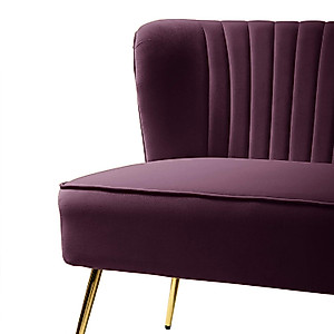 TINA'S HOME Contemporary Velvet Loveseat Sofa, Upholstered Loveseat Couch with Golden Metal Legs, Small Tufted 2-Seat Sofa Armless Love Seat for Living Room, Bedroom, Apartment Small Spaces, PURPLE